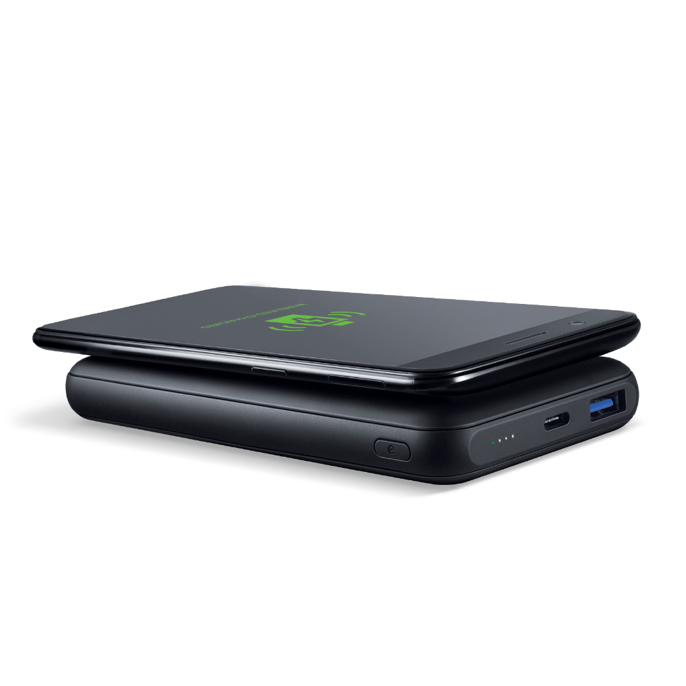 A mobile phone placed on FINGERS Pro Wireless PD-QC Power Bank for ...