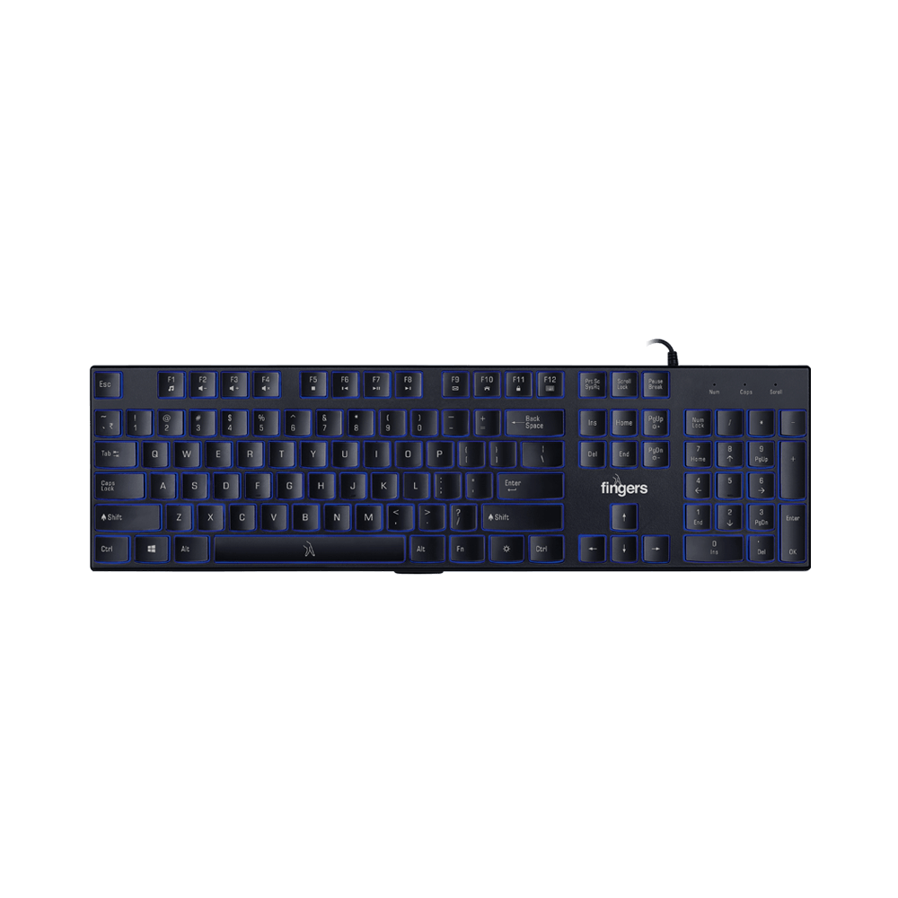 FINGERS Gleaming BlueLit Keyboard - Blue Backlit Keys