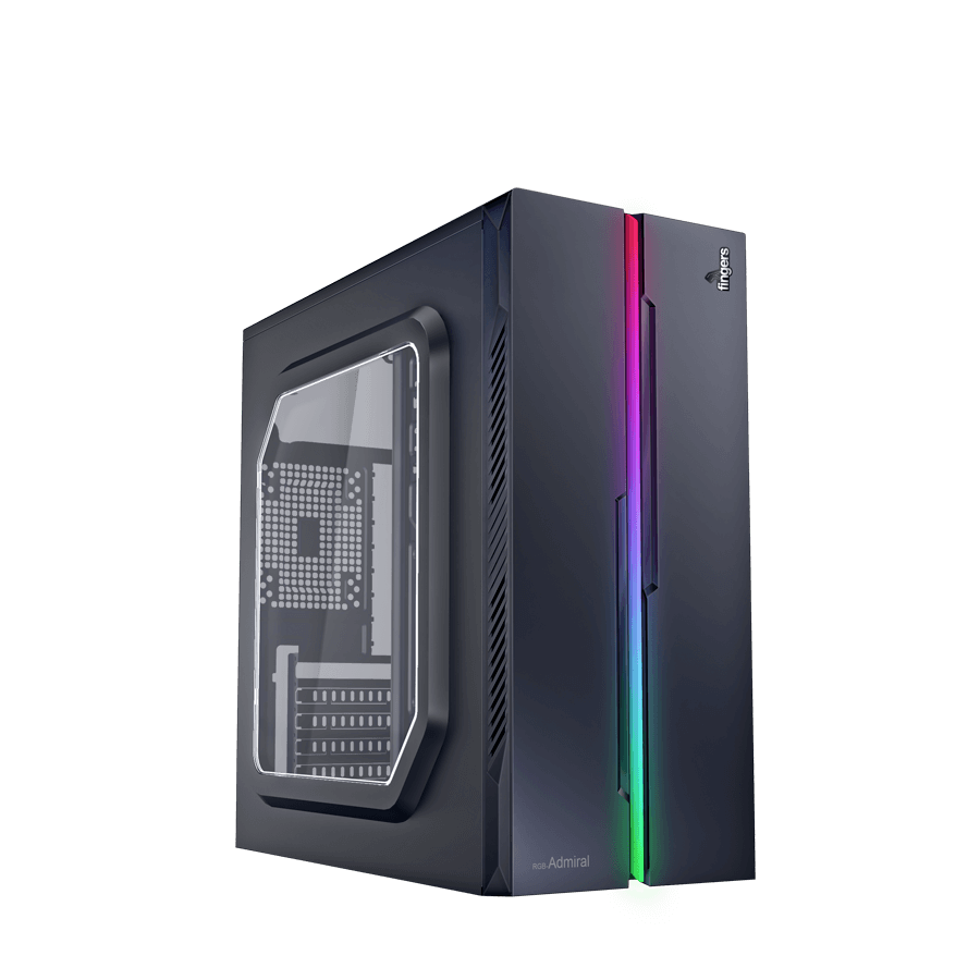 Front View of FINGERS RGB-Admiral PC Cabinet with ARGB Lights and Side ...