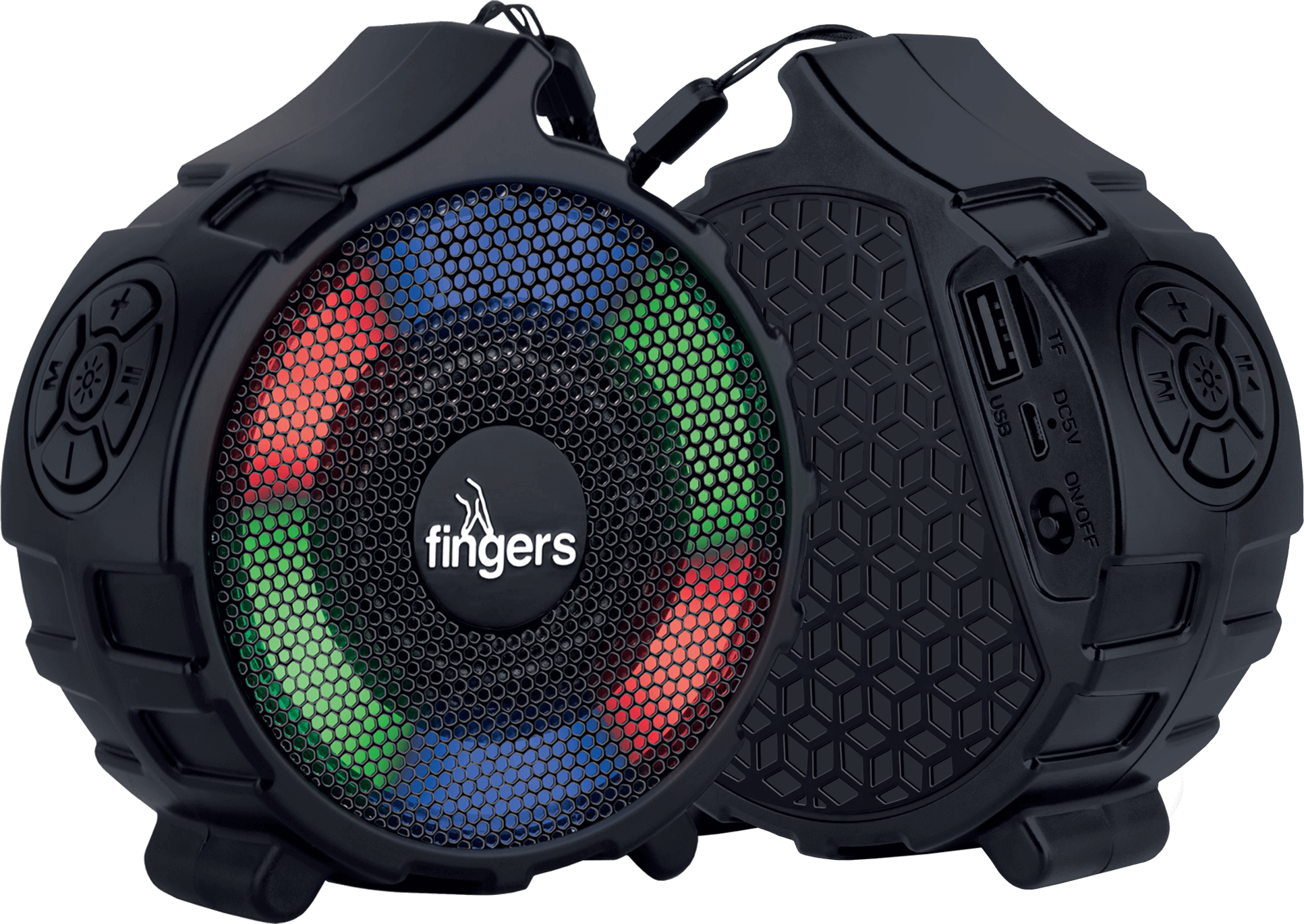 Front and back view of FINGERS RGB-Gem Portable Speaker