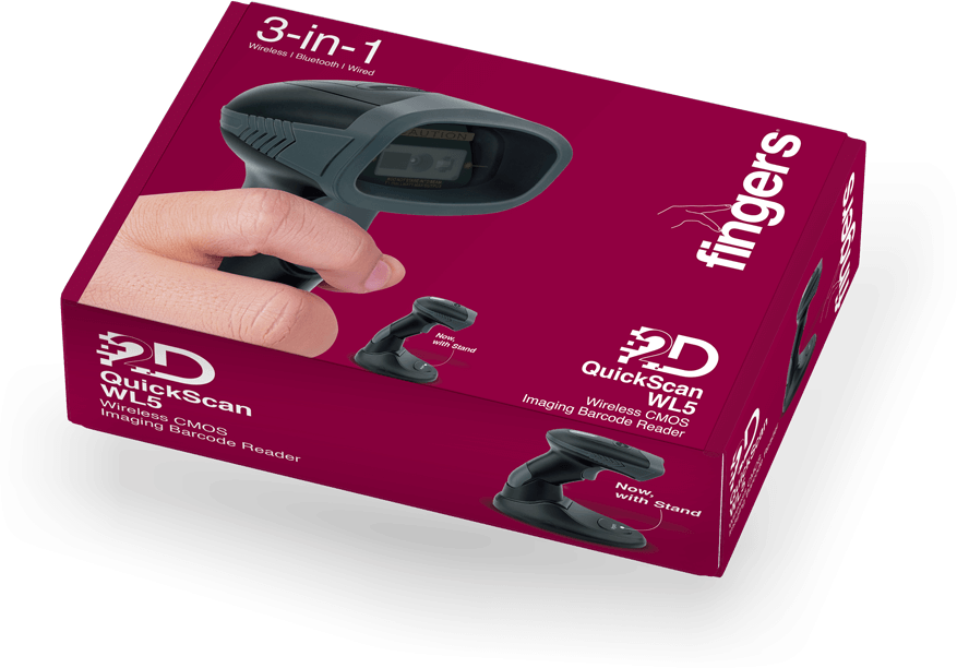 Sleek Box packaging of FINGERS 2D-QuickScan WL5 Barcode Scanner